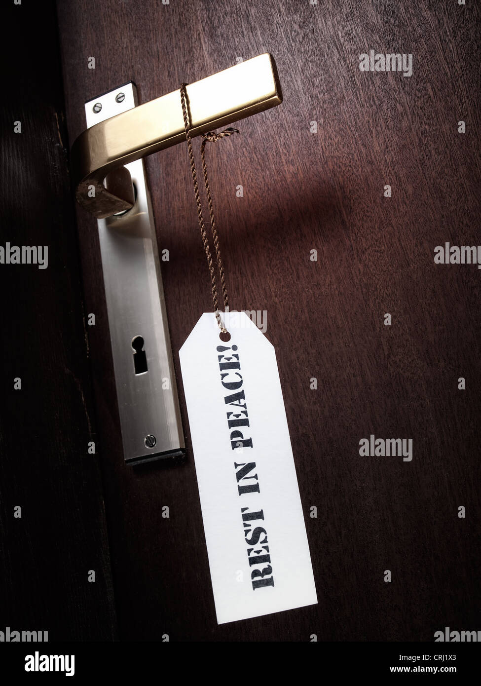 Funny message is hanging on the bedroom door Stock Photo - Alamy