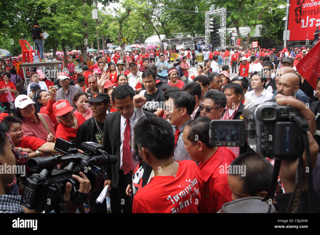 Red shirt protesters during demonstration at Parliament in Bangkok ...