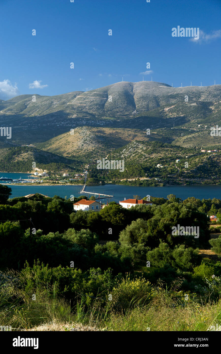 view across argostoli bay from hillside above argostoli, kefalonia ...