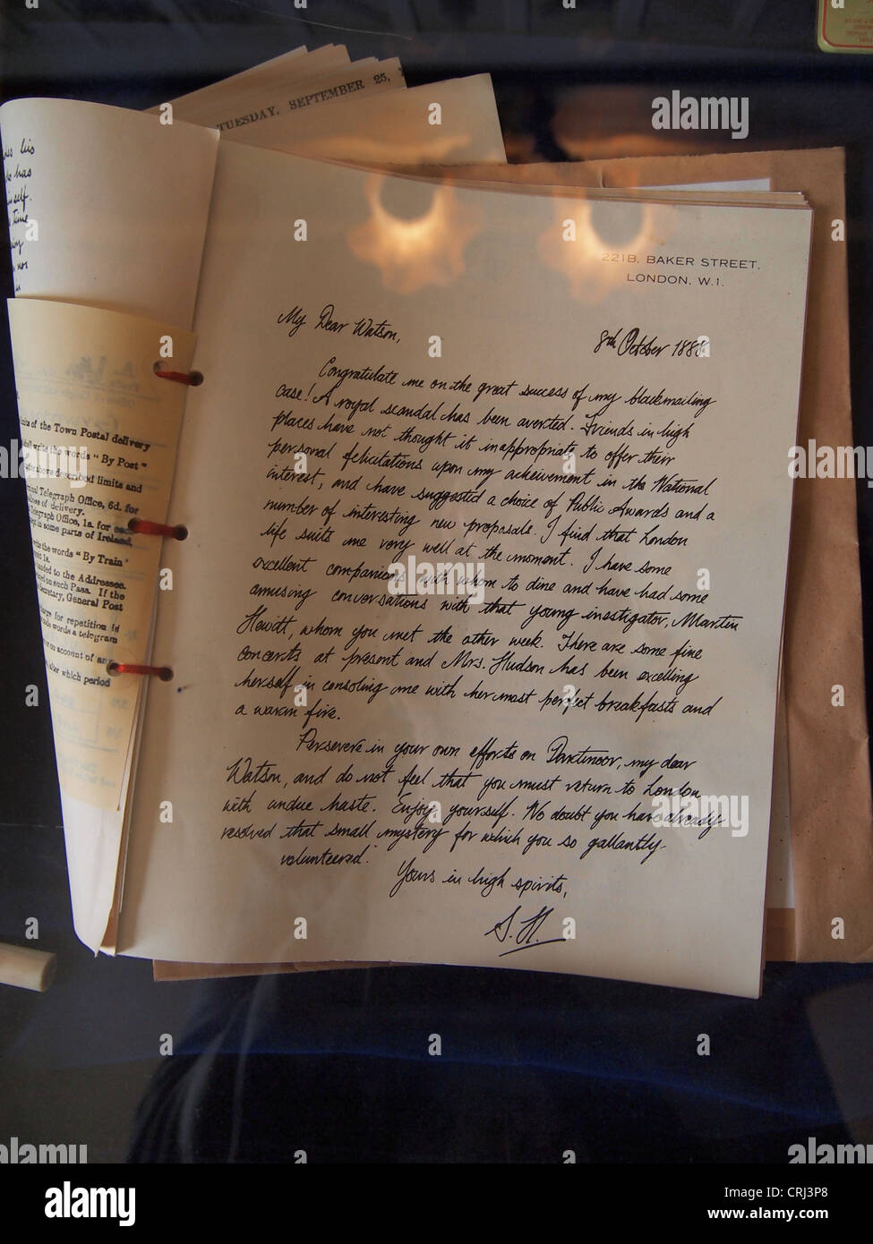 Letter from Holmes to Watson at the Sherlock Holmes Museum 221b Baker ...