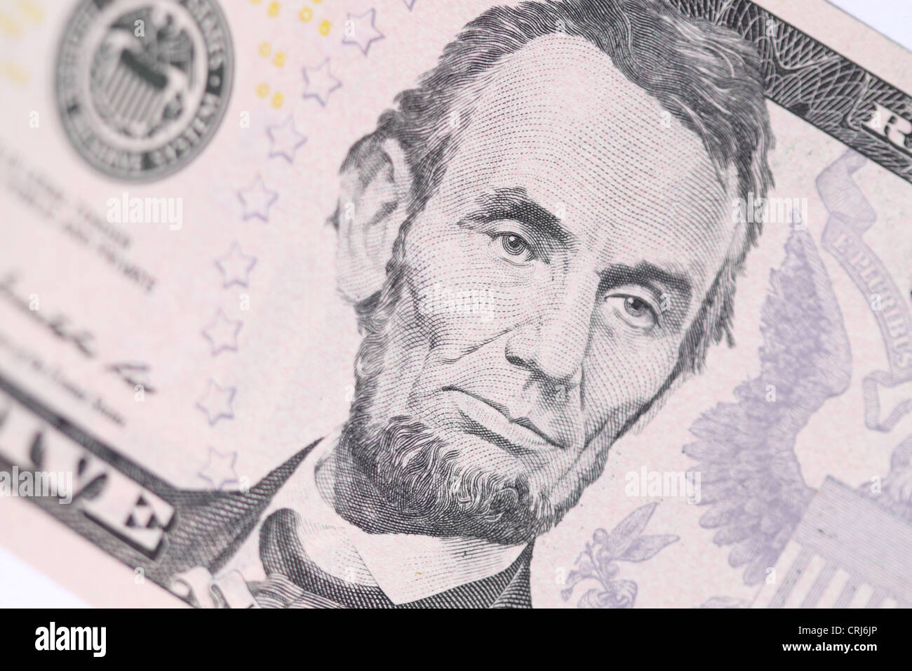 US dollars $5 dollar bill note with the face of president Abraham ...