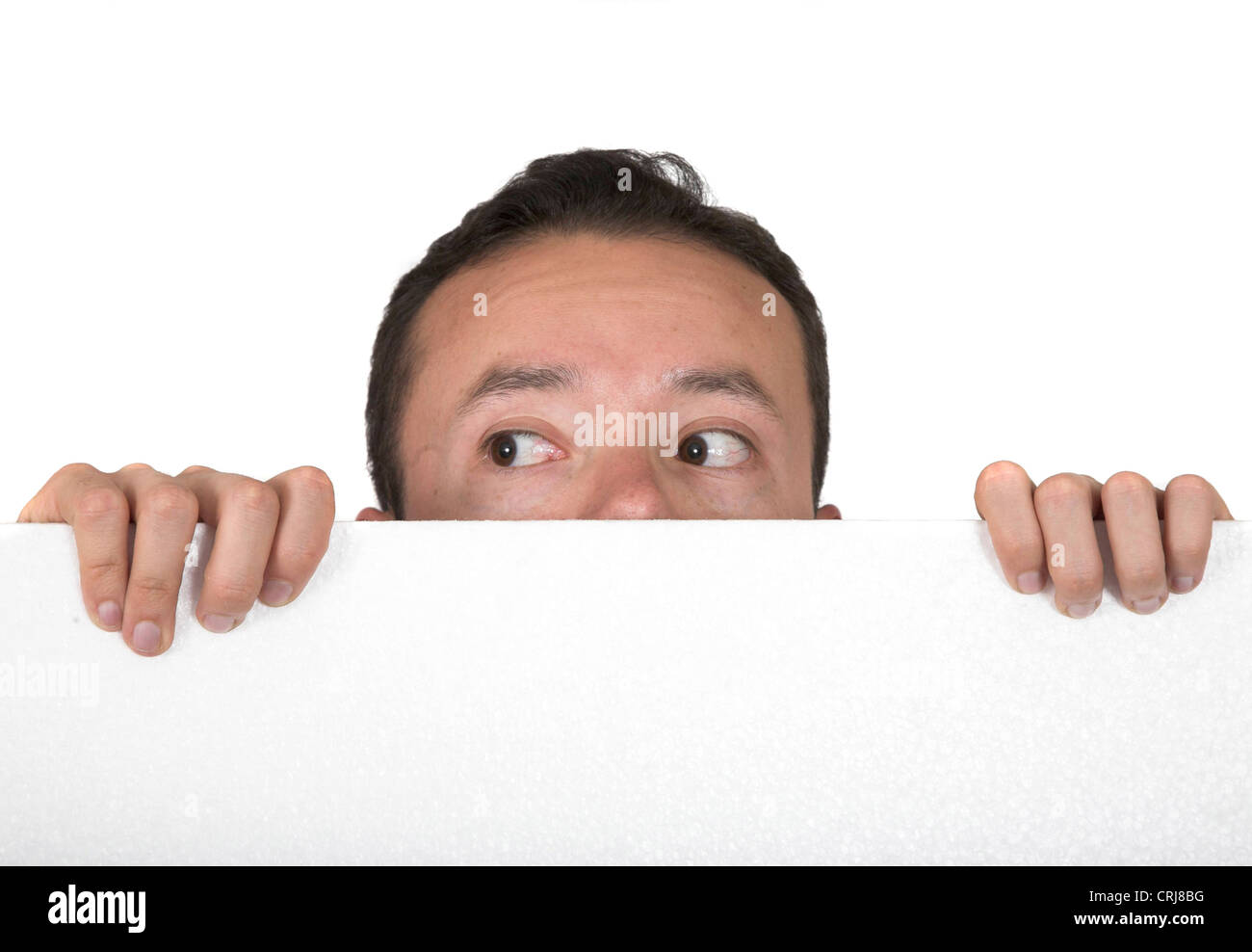 business man looking over white card Stock Photo - Alamy