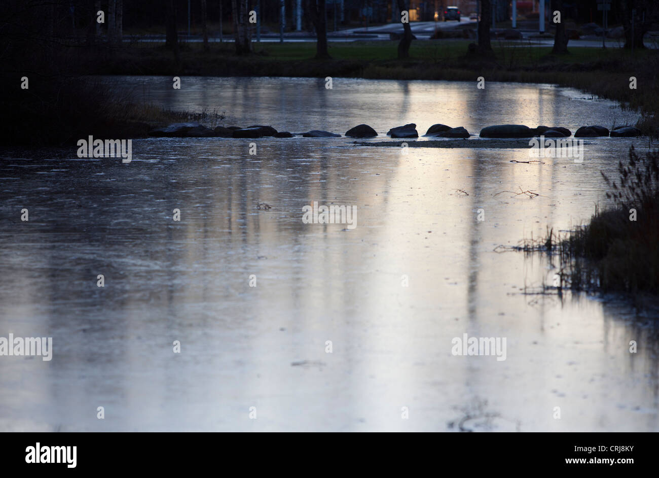 First ice skim layer on a garden pond , Finland Stock Photo - Alamy