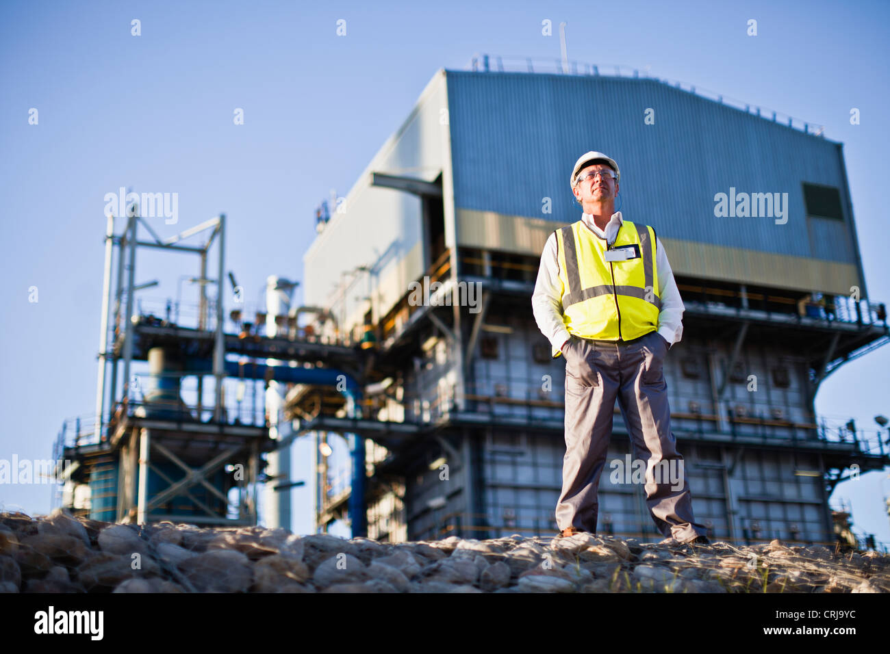 Worker standing at chemical plant Stock Photo - Alamy