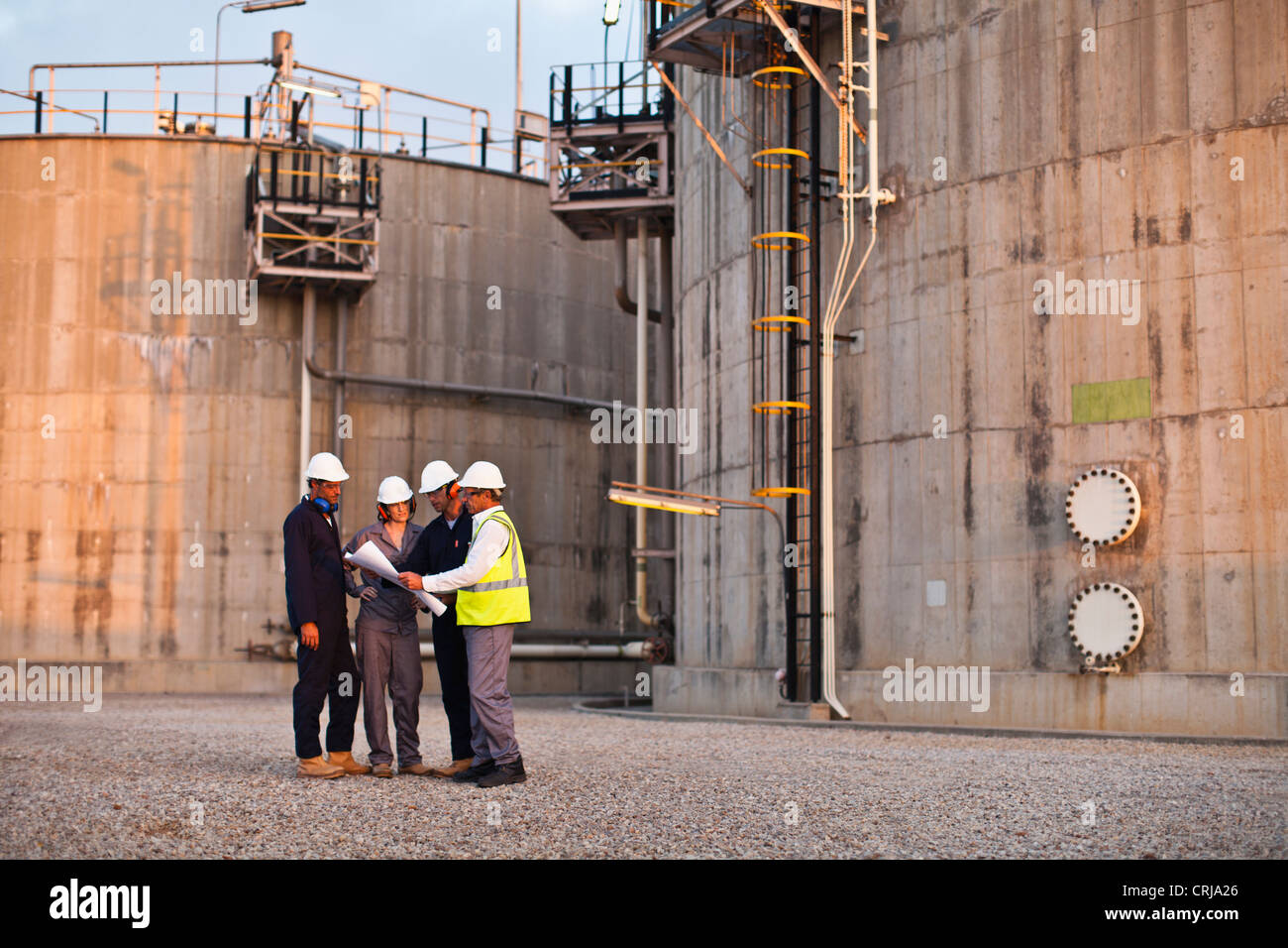 Workers reading blueprints at plant Stock Photo - Alamy