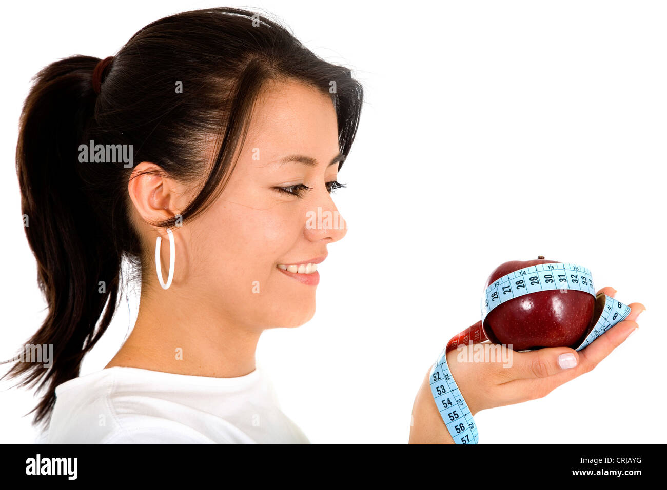 Hand holds measuring tape Cut Out Stock Images & Pictures - Alamy