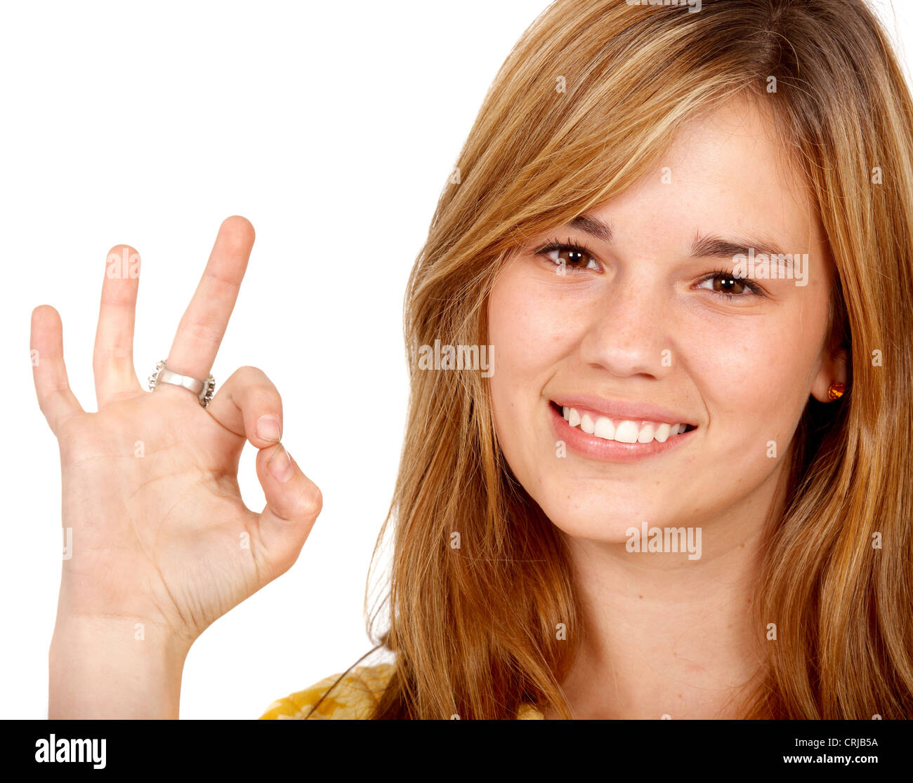 young woman doing an ok sign Stock Photo - Alamy