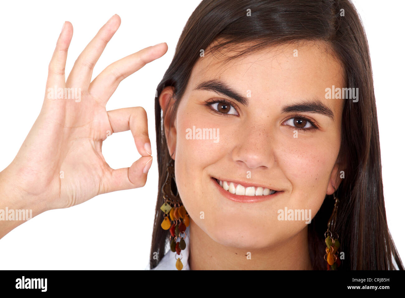 young woman doing an ok sign Stock Photo - Alamy
