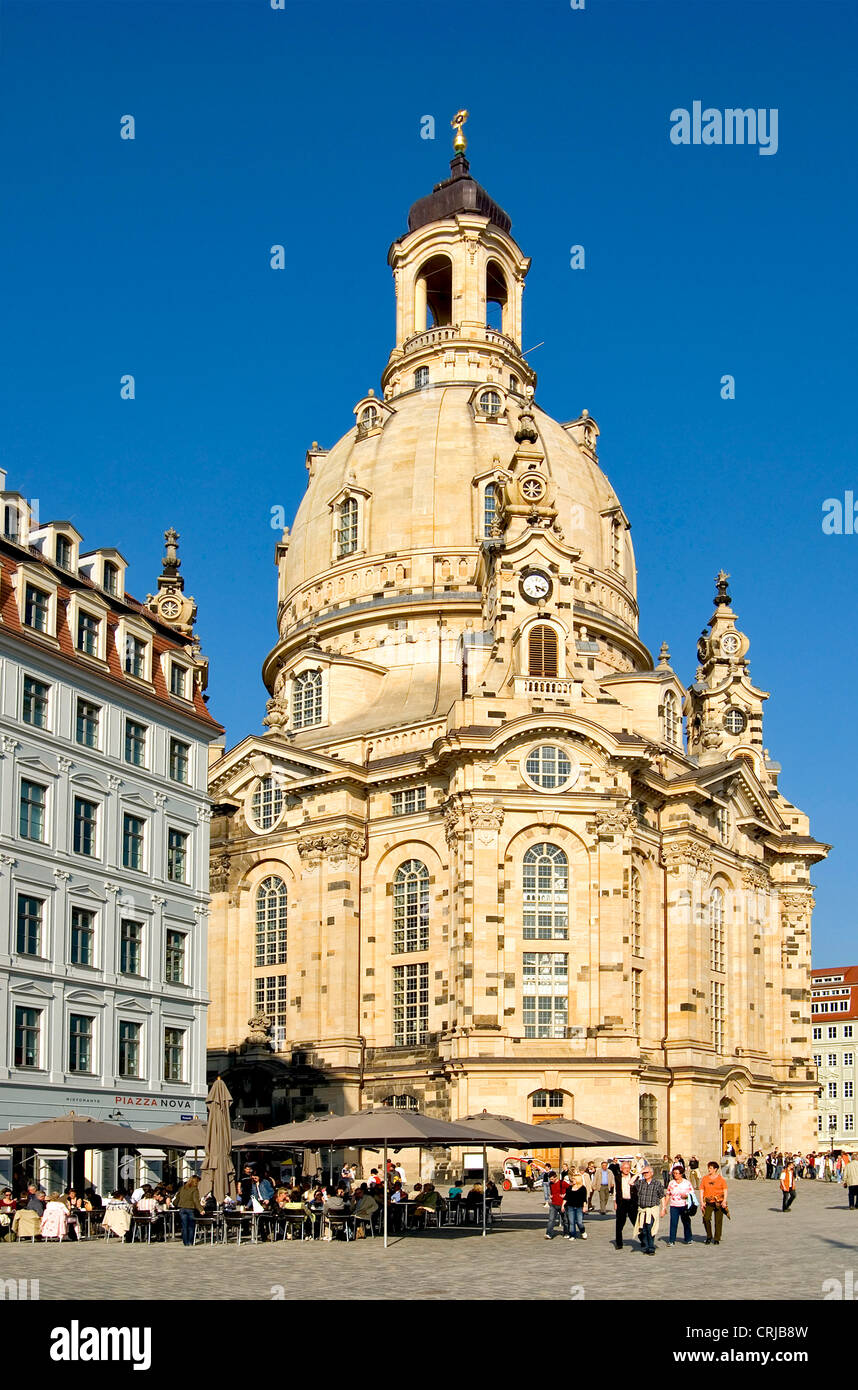 the Frauenkirche, the main landmark in the old town of Dresden, Germany ...