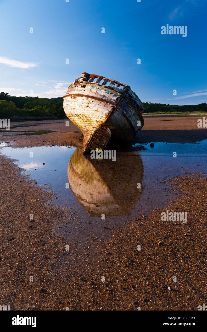 Dulas Beach Anglesey North Wales Uk Old wreck of an MFV Stock Photo - Alamy