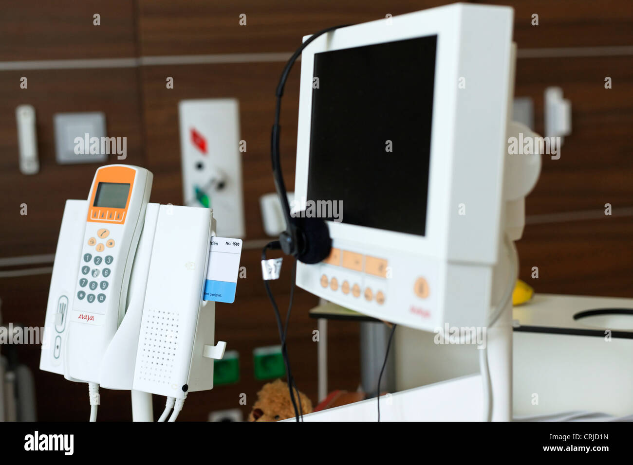 Hospital bedside telephone and television entertainment centre Stock ...