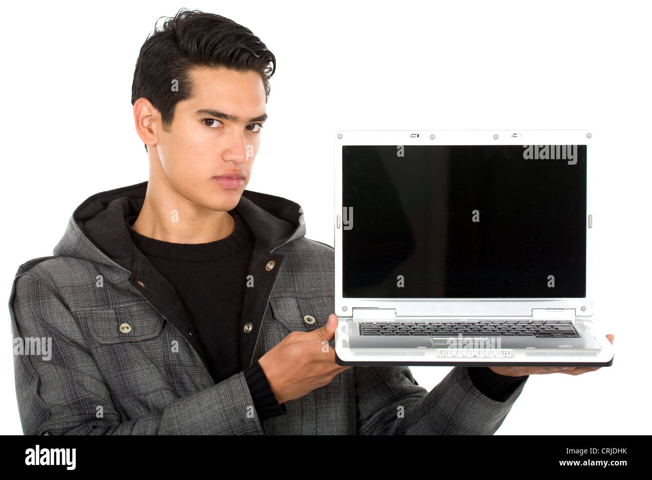 man showing a laptop computer Stock Photo - Alamy