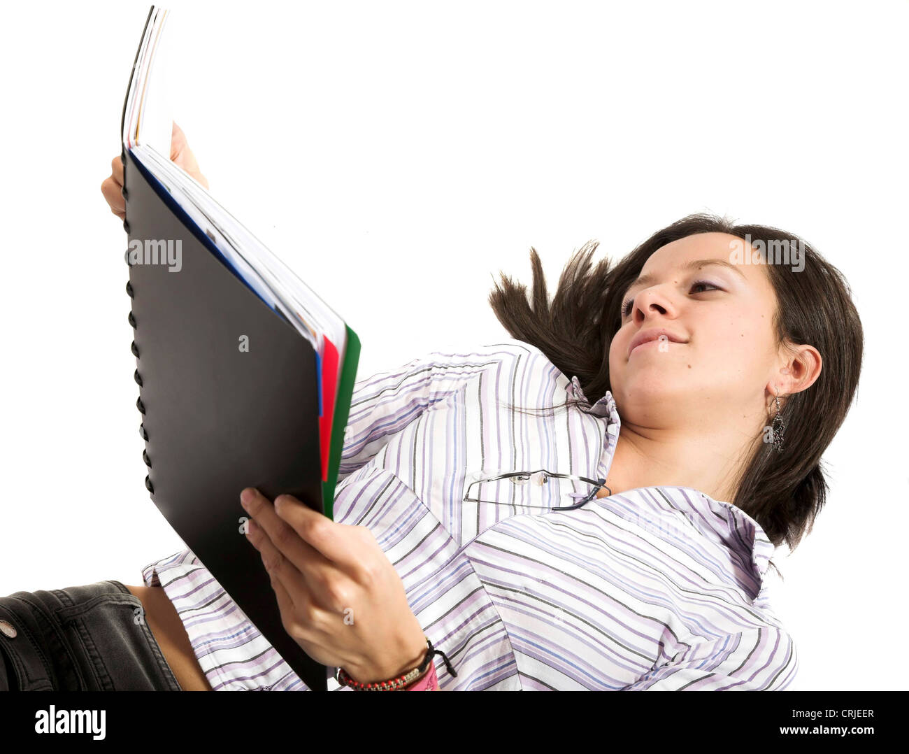 beautiful young student lying on the flor learning Stock Photo - Alamy