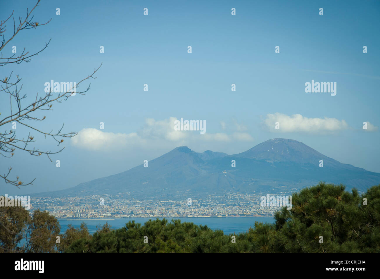 Naples scenic view in Bay of Naples with volcano Mount Vesuvius on ...