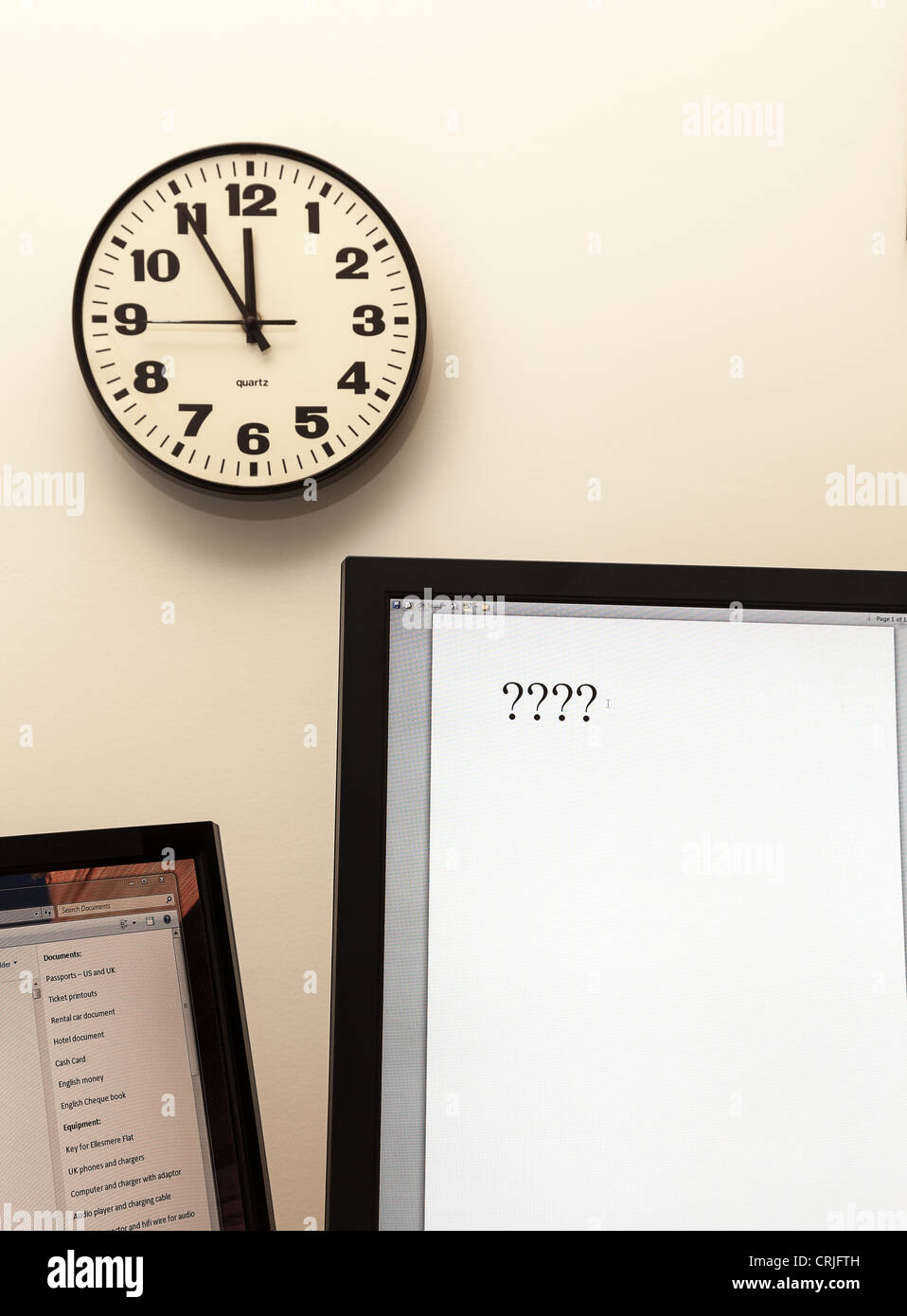 Concept for urgent decision making with clock on paper and question ...