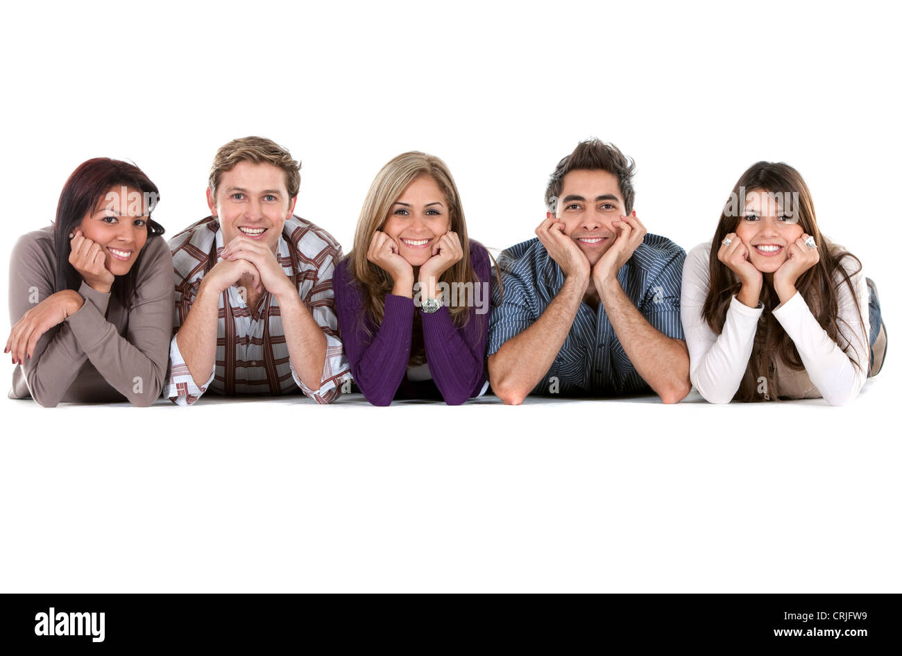 group of friends on the floor leaning on their hands Stock Photo - Alamy