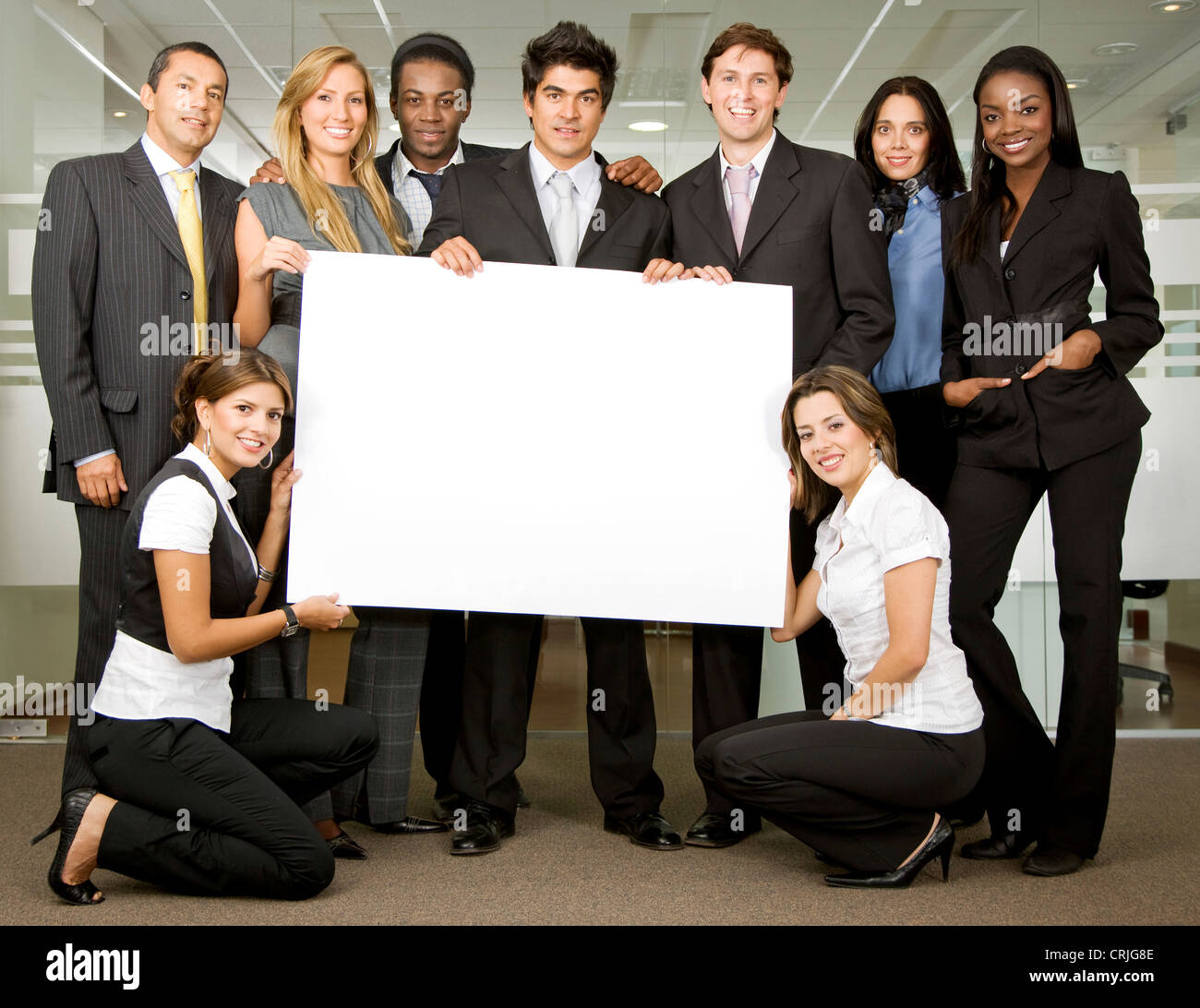 Happy group people holding banner hi-res stock photography and images ...