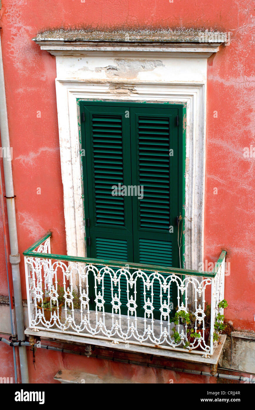 traditional window with balcony in Lipari, Italy, Sicilia Stock Photo ...