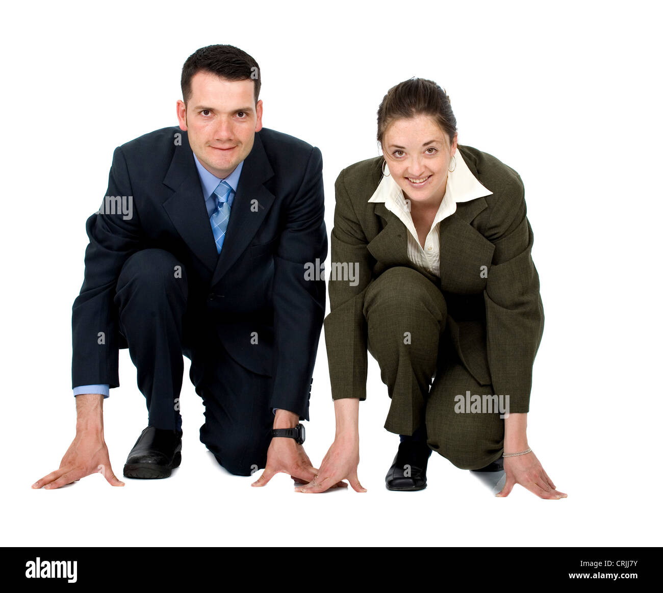 Business couple ready to race Stock Photo - Alamy