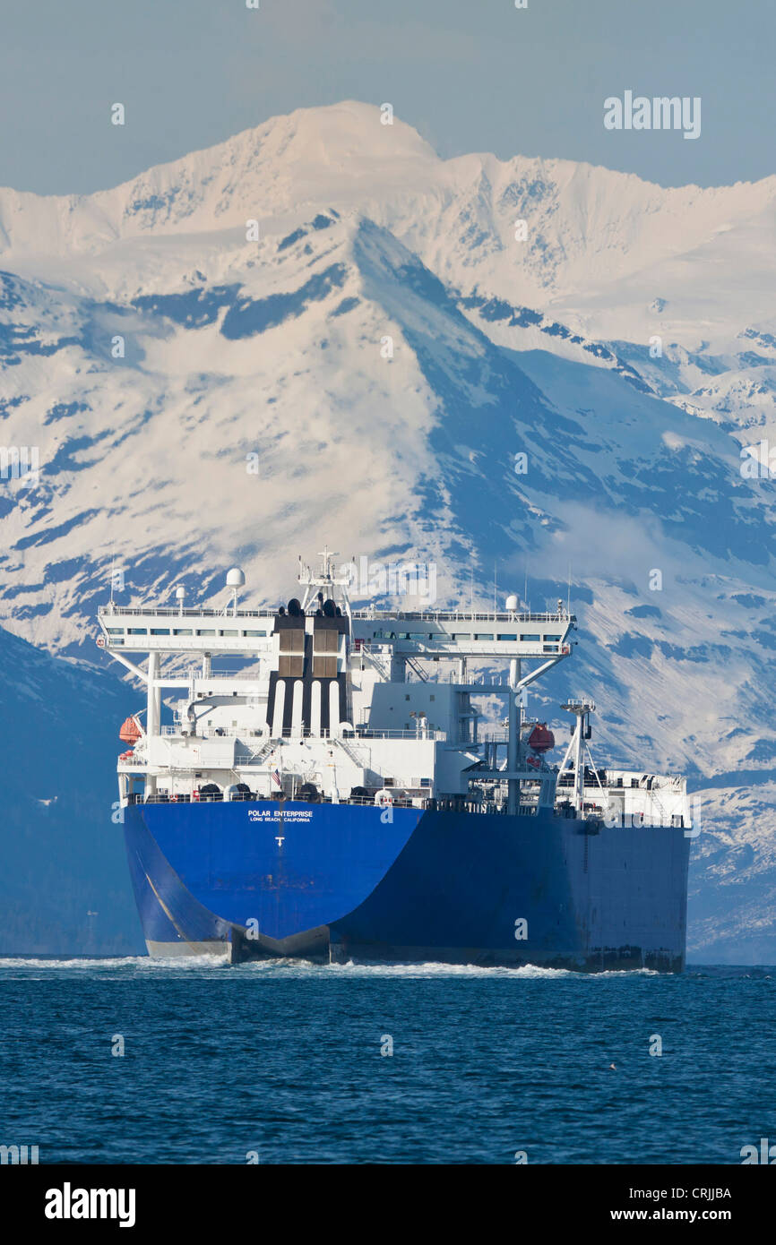 Oil tanker enters Valdez Narrows for the oil loading terminal of the ...