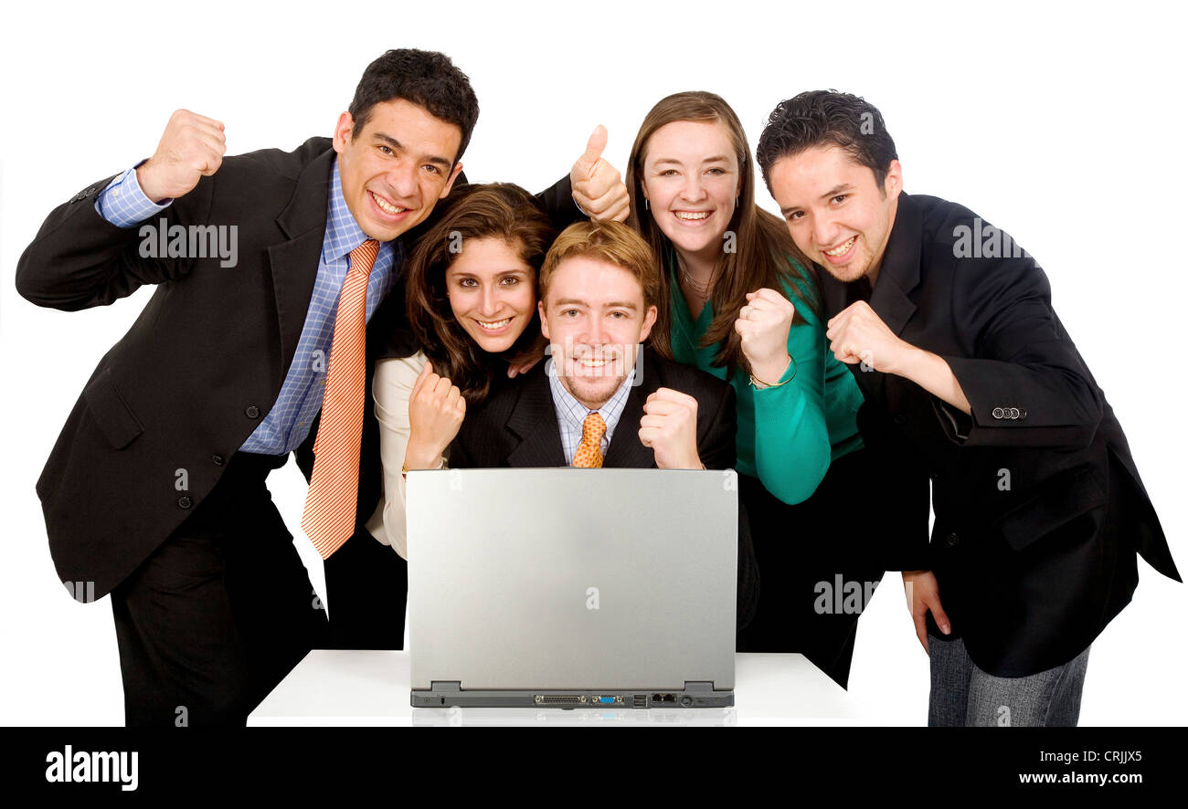 business team in an office laptop computer - meeting Stock Photo - Alamy