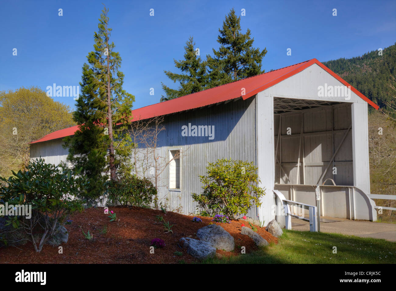 OR, Douglas County, Milo Academy Covered Bridge, built in 1962, spans ...
