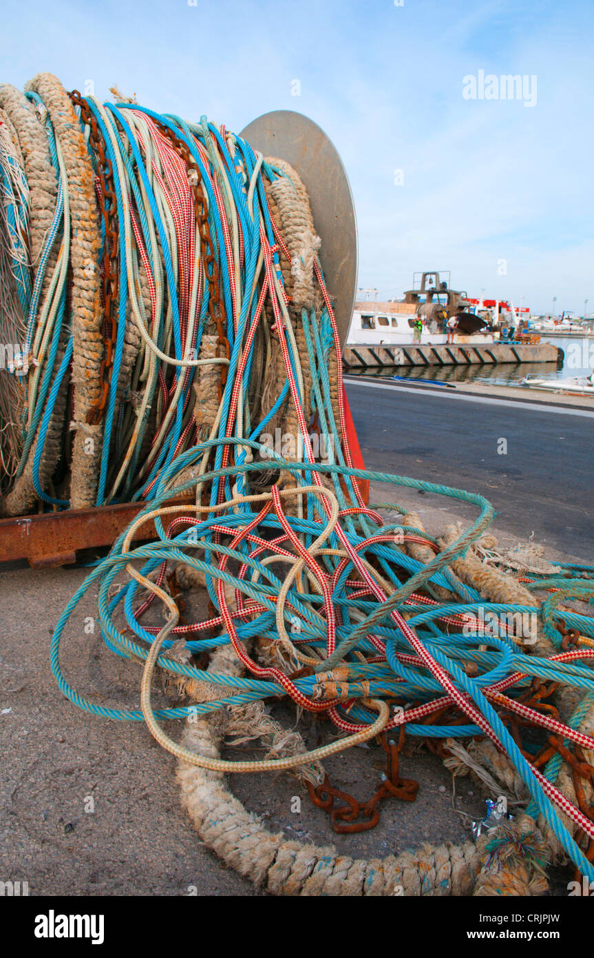 drum with ropes for the fishing trawlers in the harbour, France ...