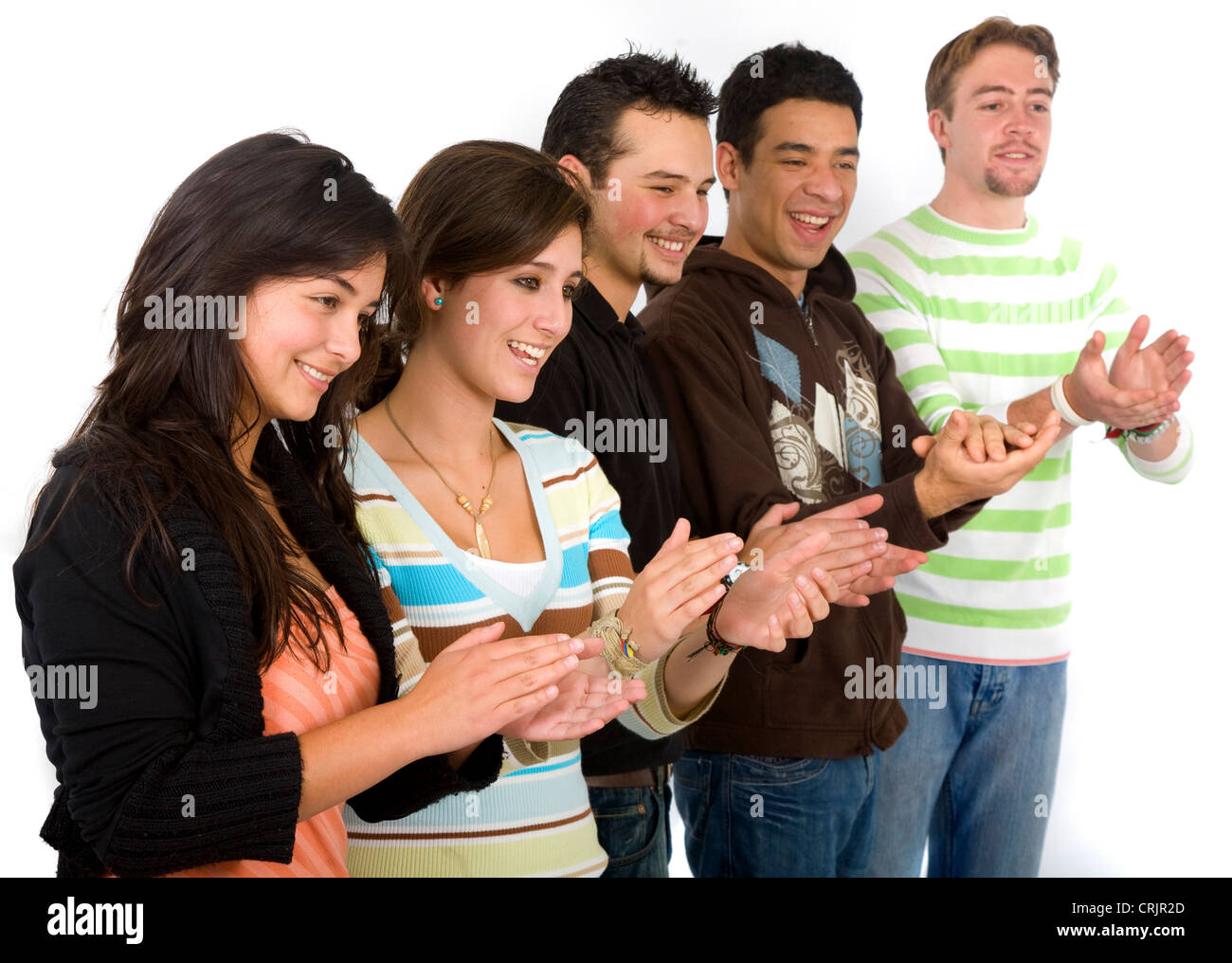 casual friends applauding Stock Photo - Alamy