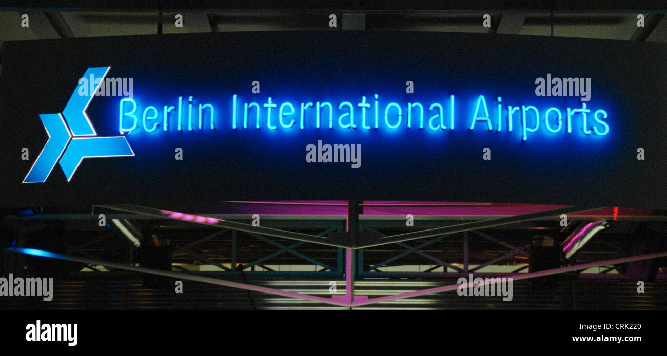 The blue illuminated lettering Berlin International Airports Stock ...