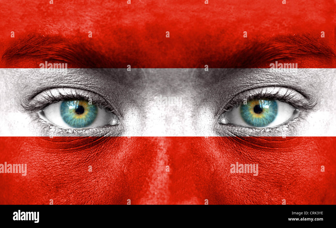 Human face painted with flag of Austria Stock Photo - Alamy