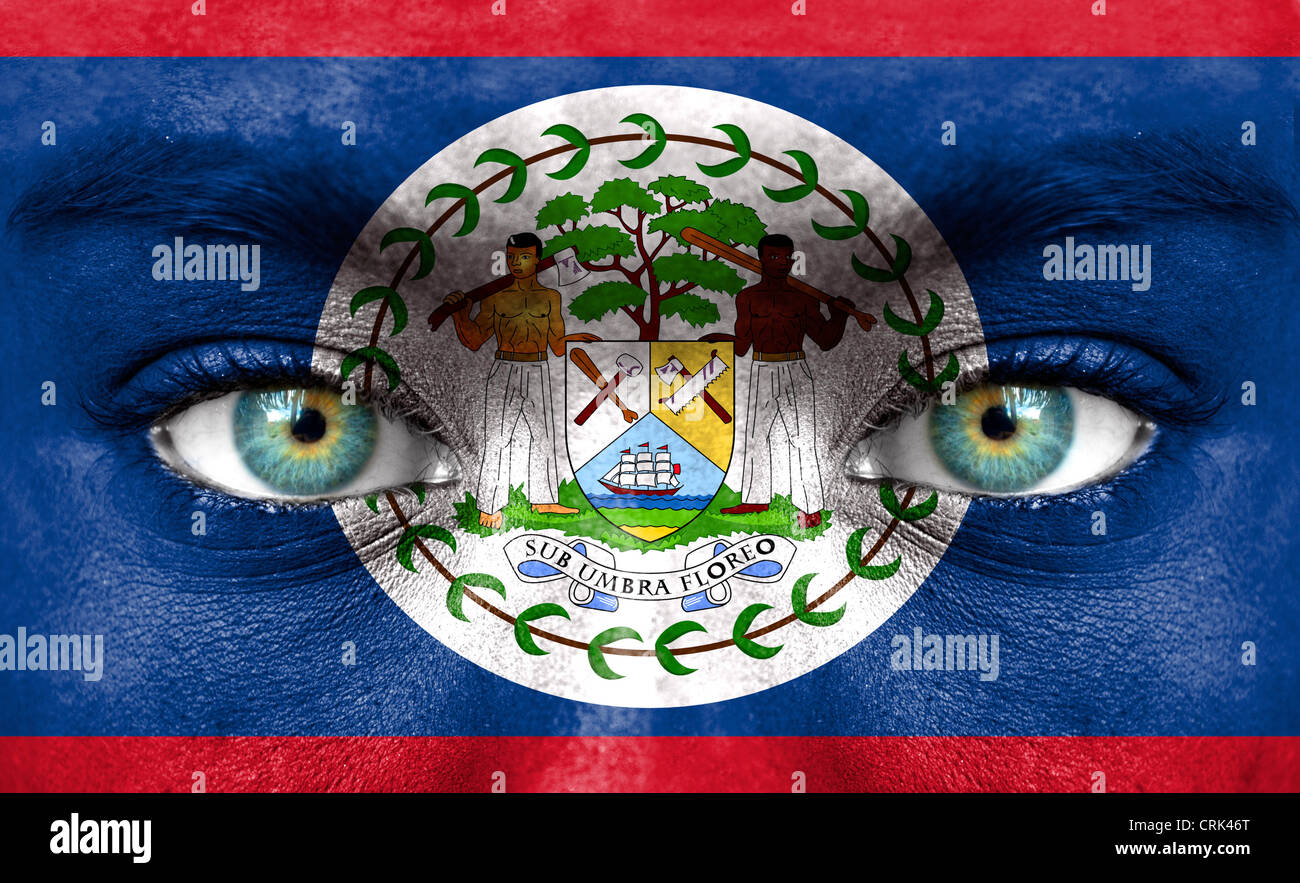 Human face painted with flag of Belize Stock Photo - Alamy