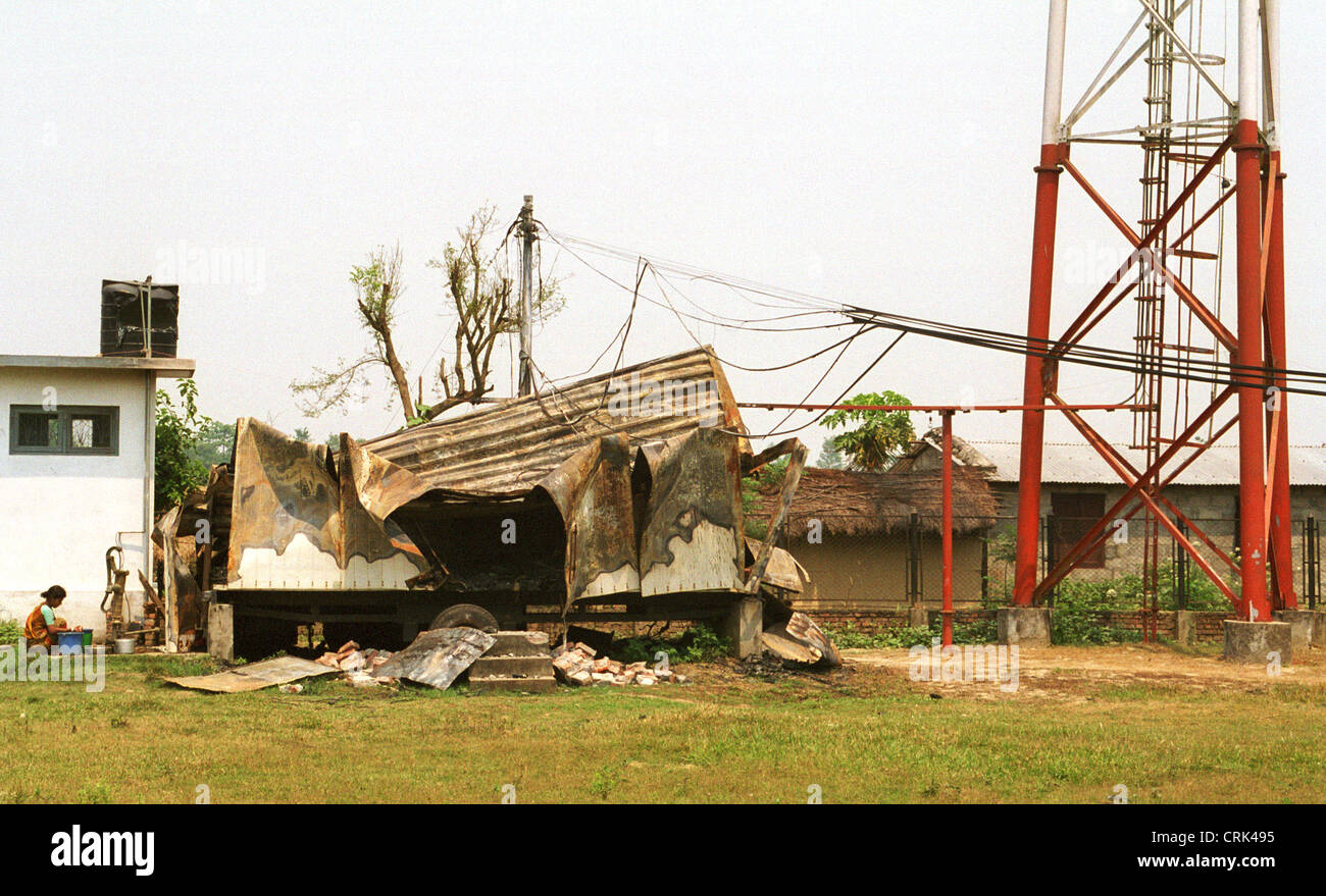 Stop the Maoists: Destroyed radio stations in Nepal Stock Photo - Alamy