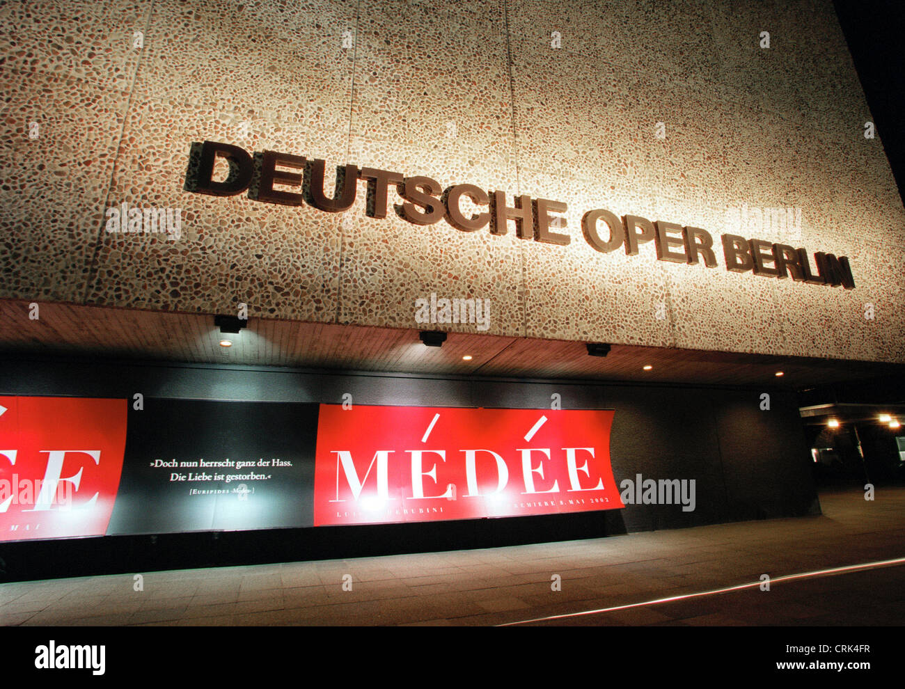 The German Opera in Berlin-Charlottenburg at night, detail of facade ...