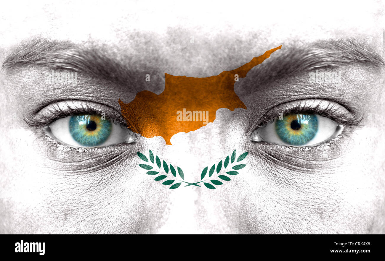 Human face painted with flag of Cyprus Stock Photo - Alamy