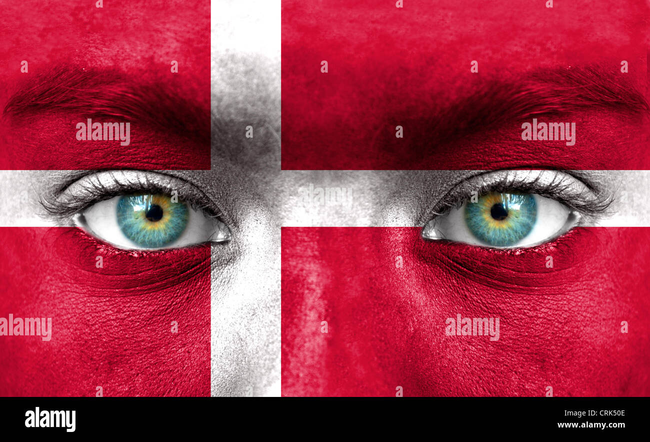 Human face painted with flag of Denmark Stock Photo - Alamy