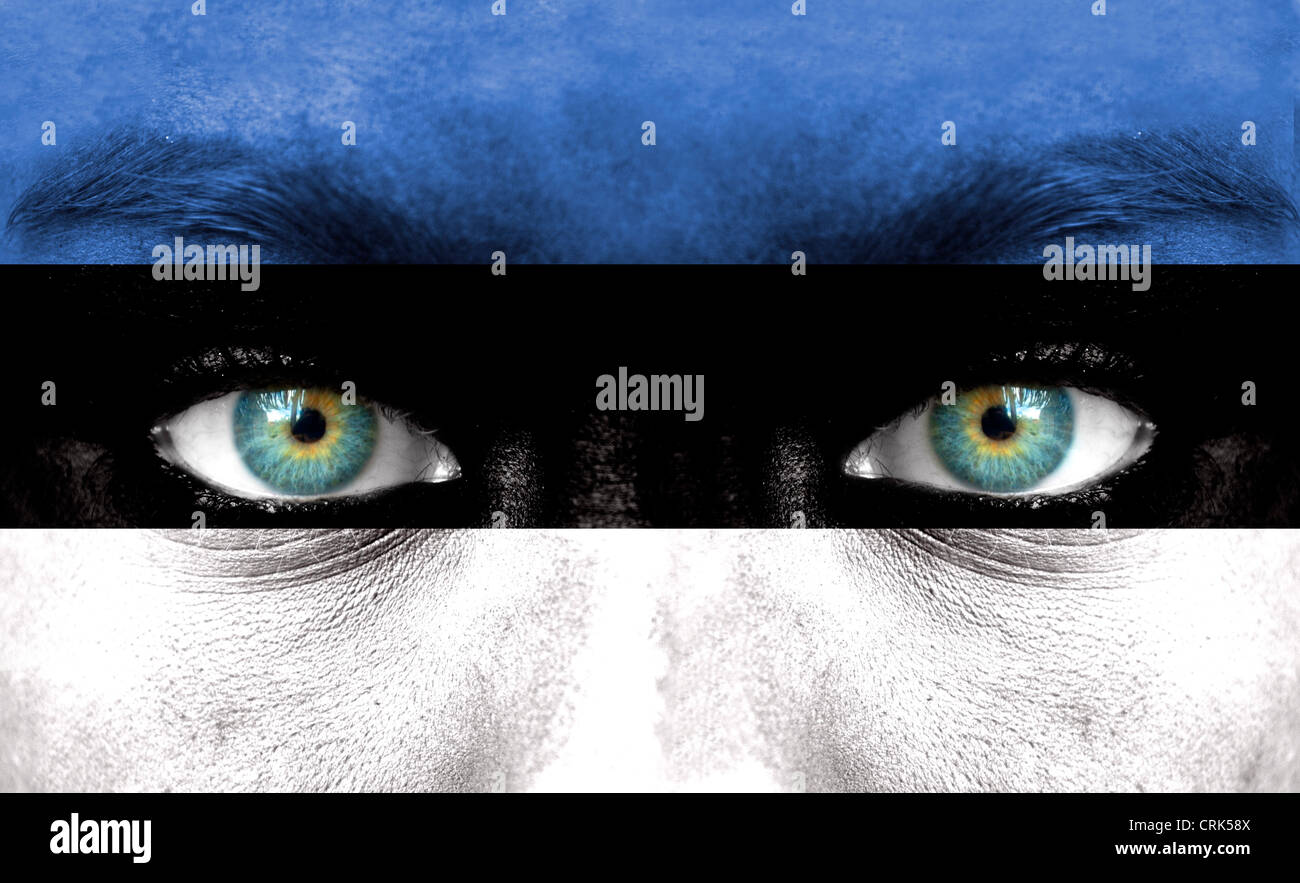 Human face painted with flag of Estonia Stock Photo - Alamy