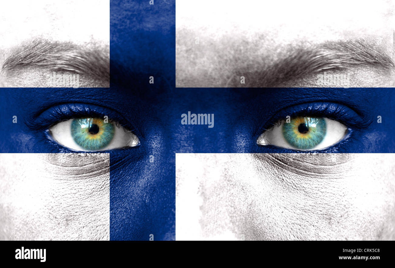 Human face painted with flag of Finland Stock Photo - Alamy