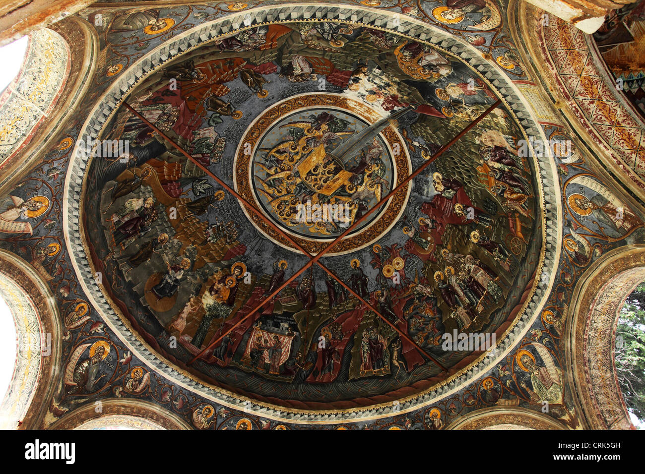 The ornate ceiling of the phiale at Great Lavra Monastery, Mount Athos ...