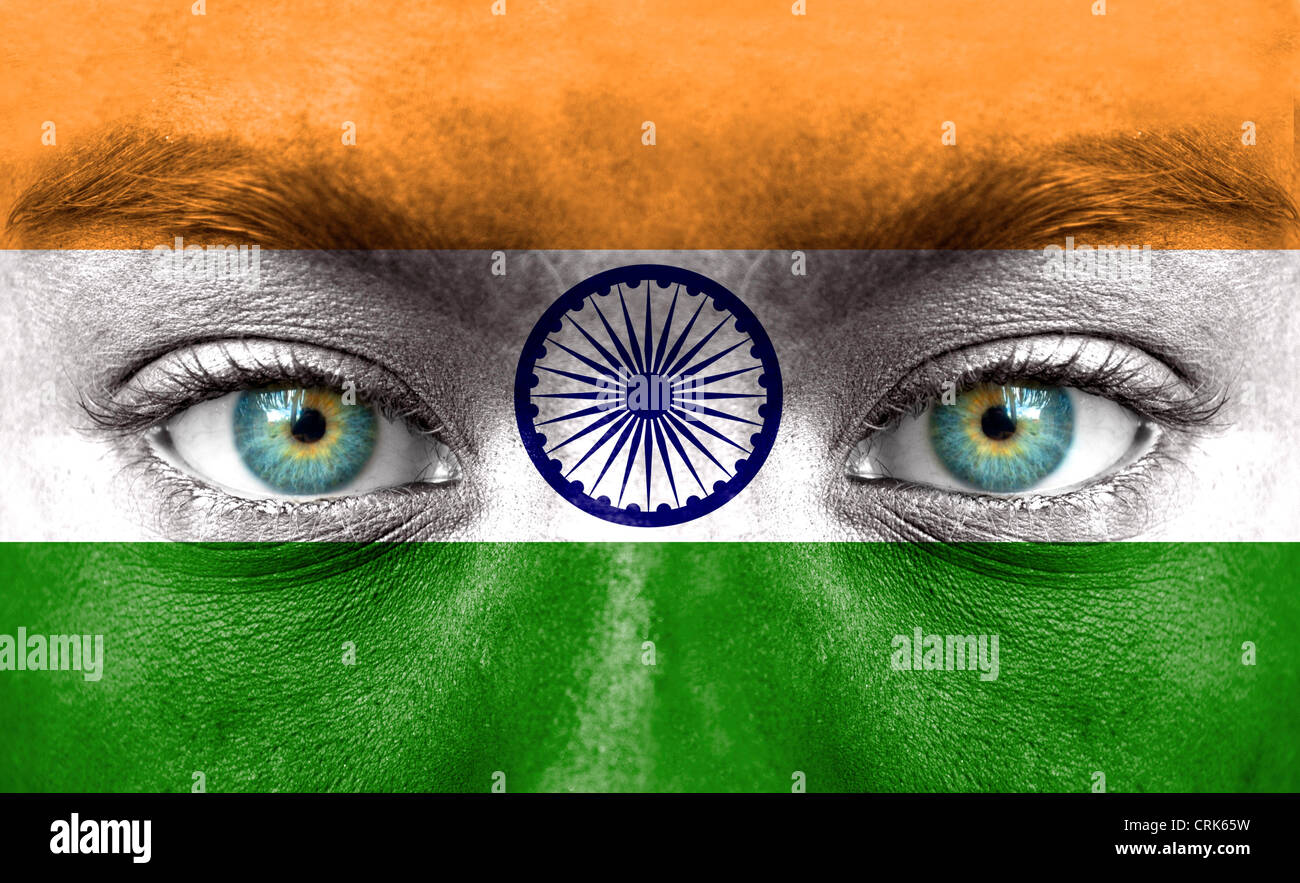 Human face painted with flag of India Stock Photo - Alamy