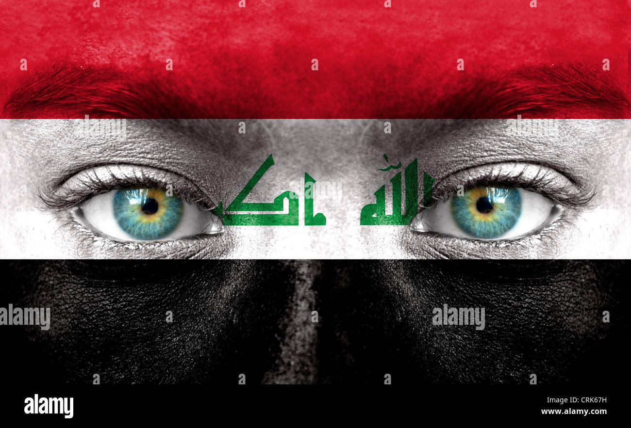 Human face painted with flag of Iraq Stock Photo - Alamy