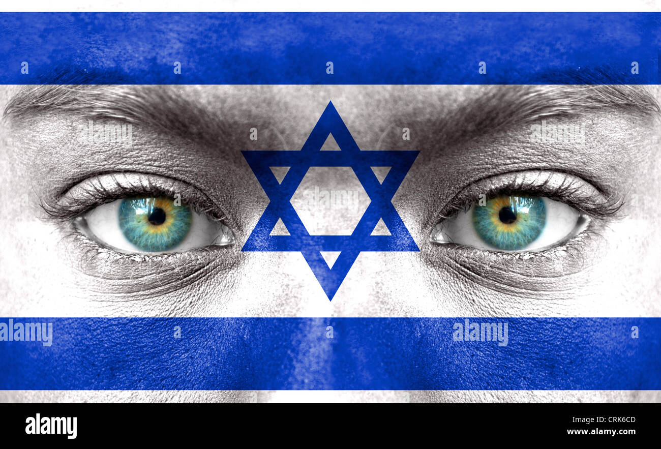 Human face painted with flag of Israel Stock Photo - Alamy
