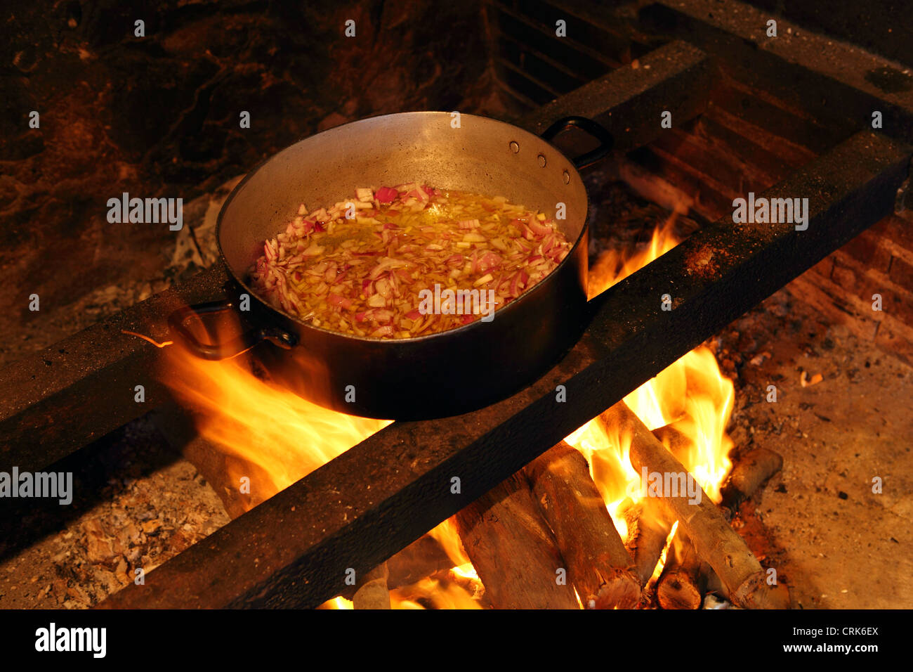 Vegetables cook on the open fire at Mylopotamos in Mount Athos, Greece ...