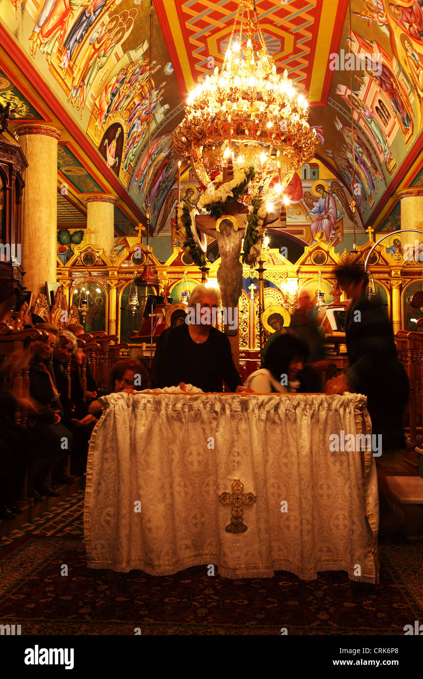 The Epitaph (Bier of Christ) is decorated with flowers at the Orthodox ...
