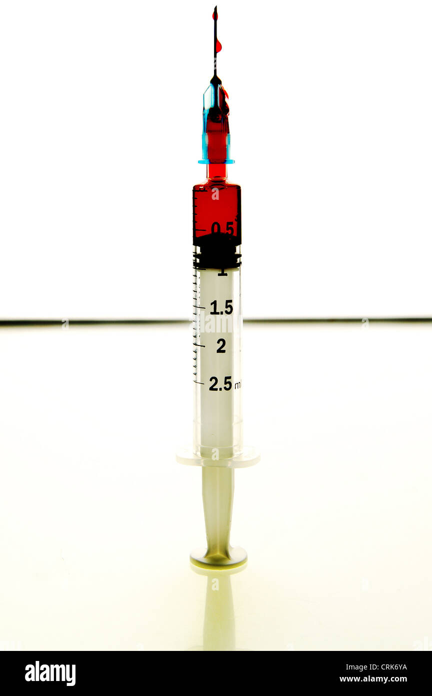 A syringe with blood measured inside Stock Photo - Alamy