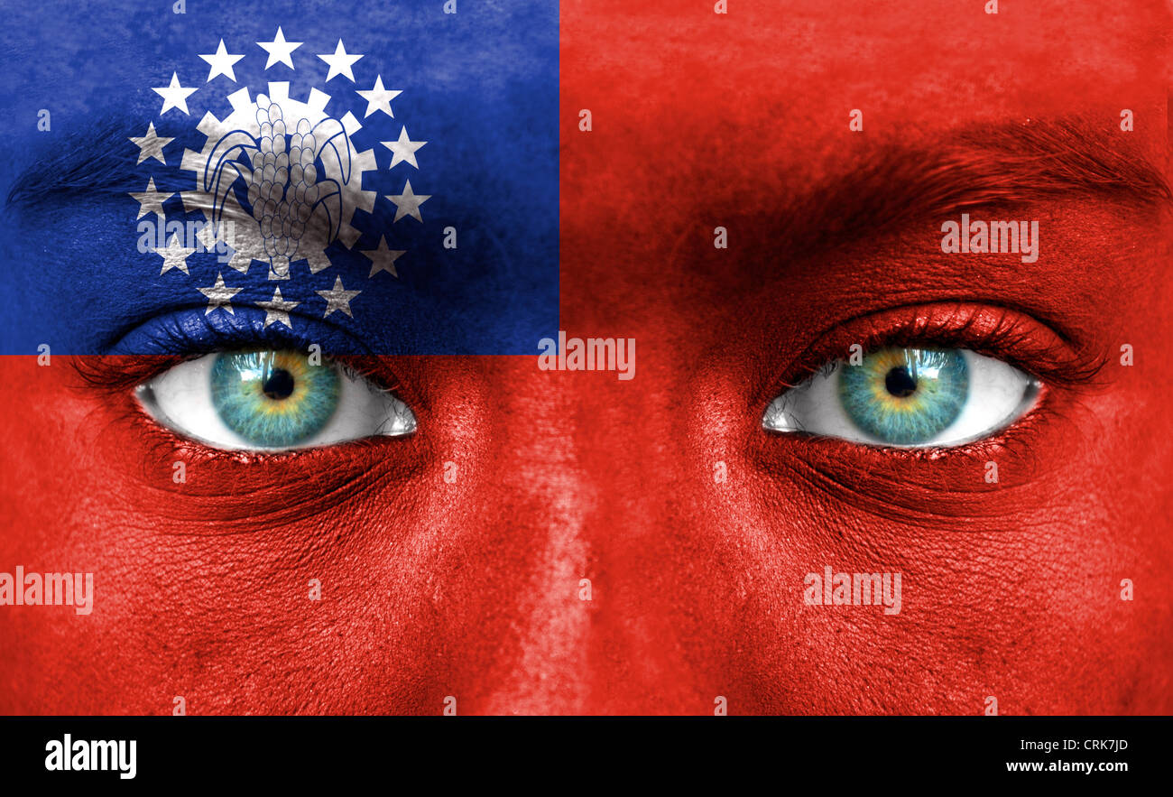 Human face painted with flag of Myanmar Stock Photo - Alamy