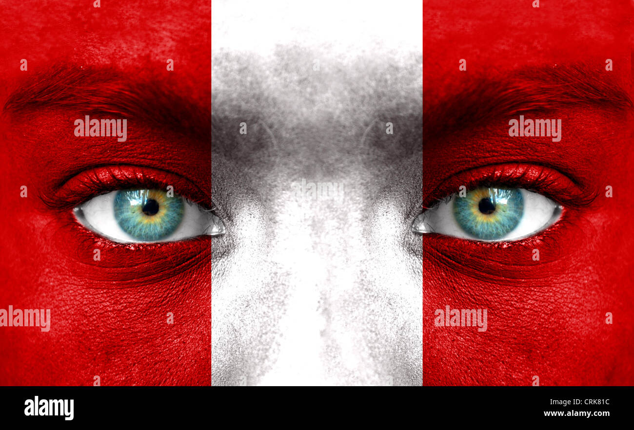 Human face painted with flag of Peru Stock Photo - Alamy