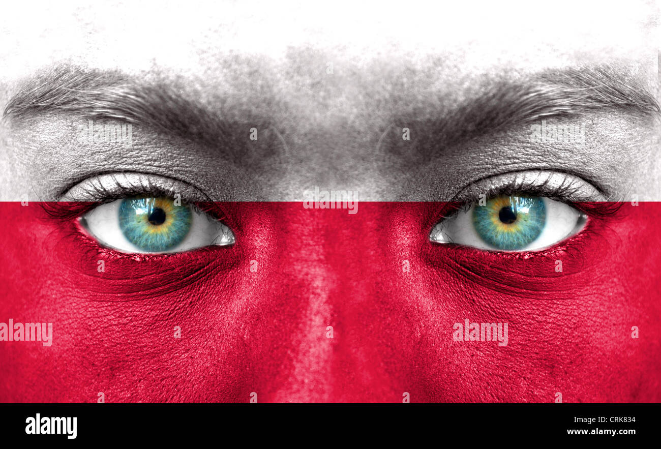 Human face painted with flag of Poland Stock Photo - Alamy
