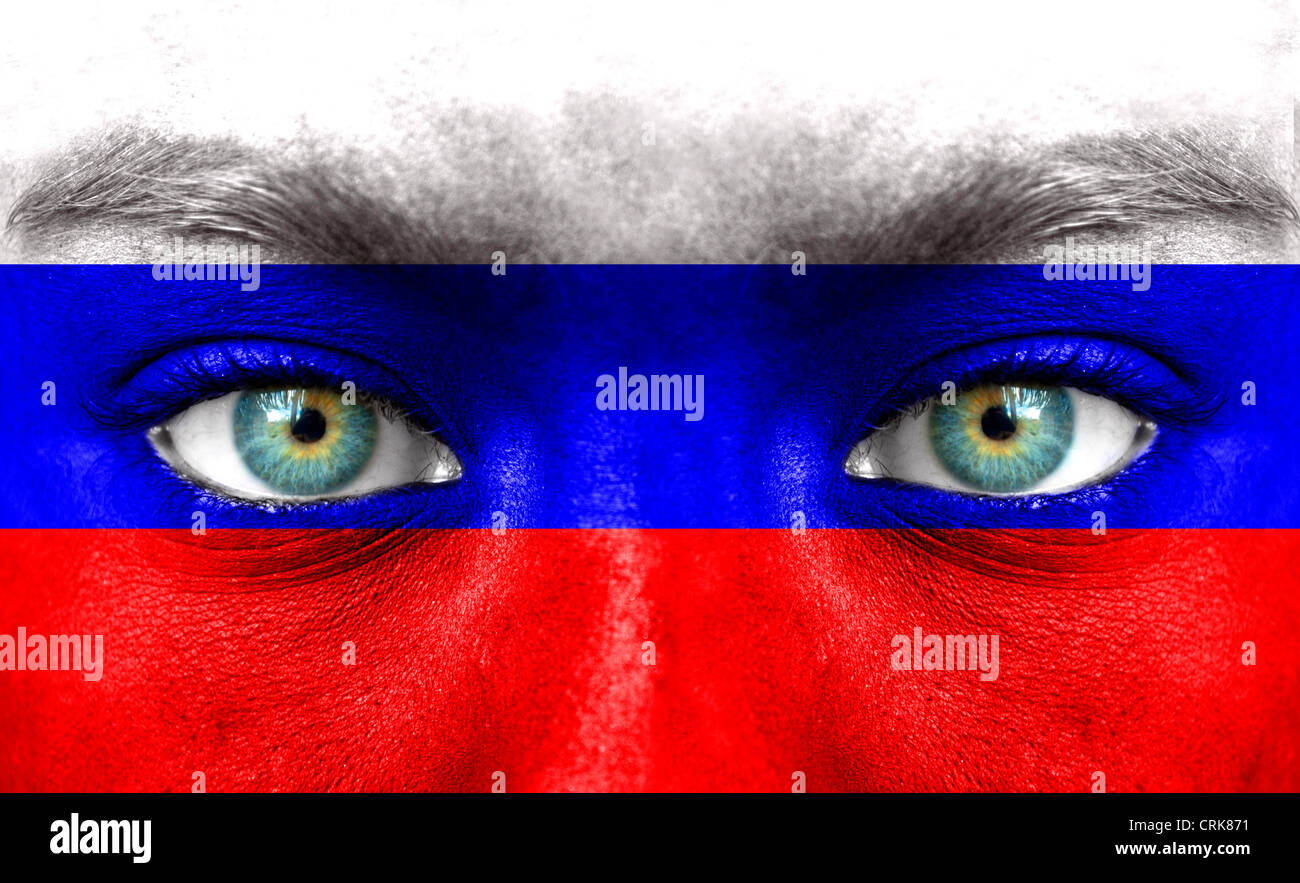 Human face painted with flag of Russia Stock Photo - Alamy