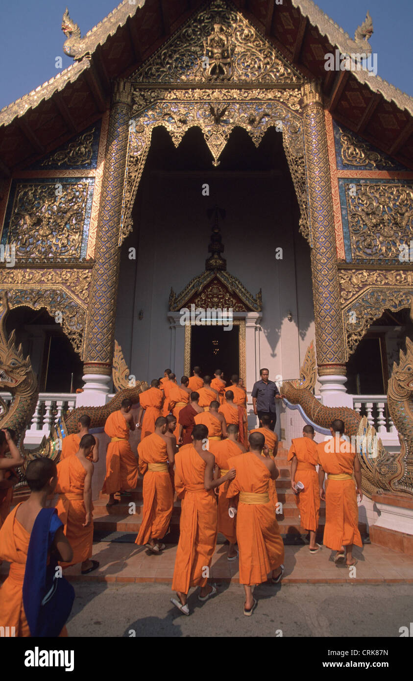 Thai monks on their way to the temple Stock Photo - Alamy