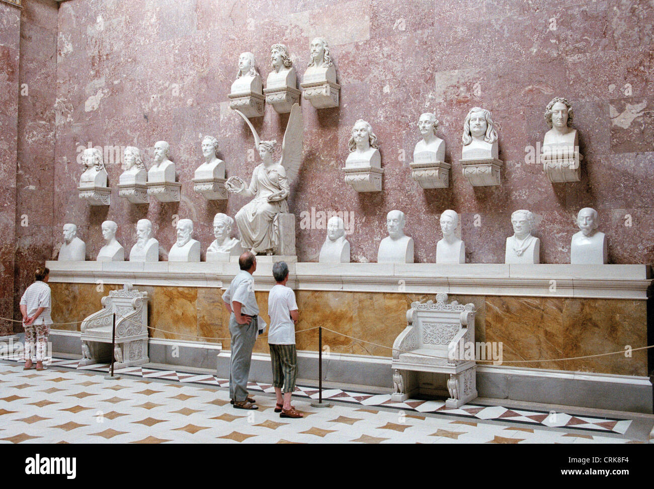 Visitors stand in front Marmorbuesten in Valhalla Stock Photo - Alamy